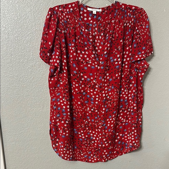 fun 2 fun | Tops | Fun 2 Fun Red Blouse With Puff Sleeves And Mandarin ...
